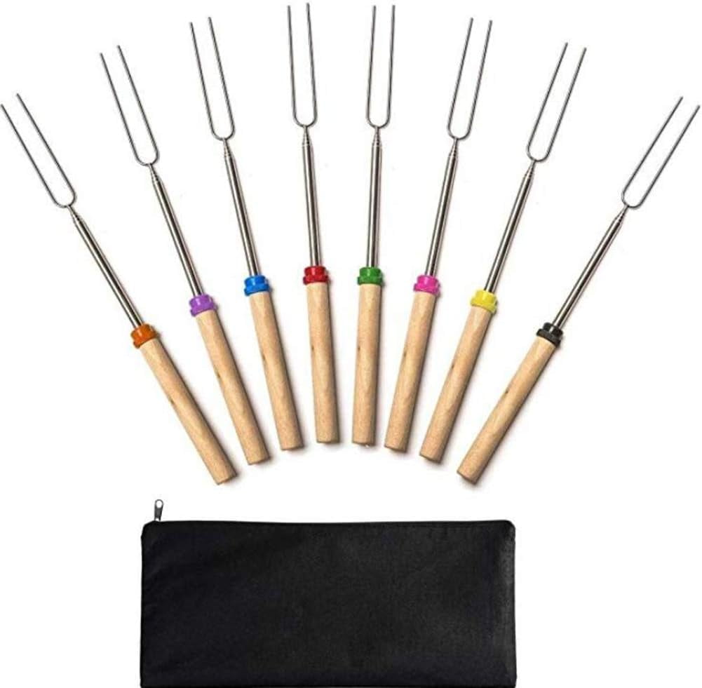 8 PCS Marshmallow Roasting Sticks - Barbecue Forks Hot Dog Camping Accessories Campfire ...