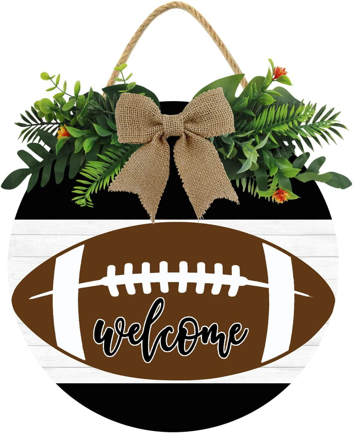 Eveokoki 11" Football Sign Welcome Football Round Hanging Sign Football ...