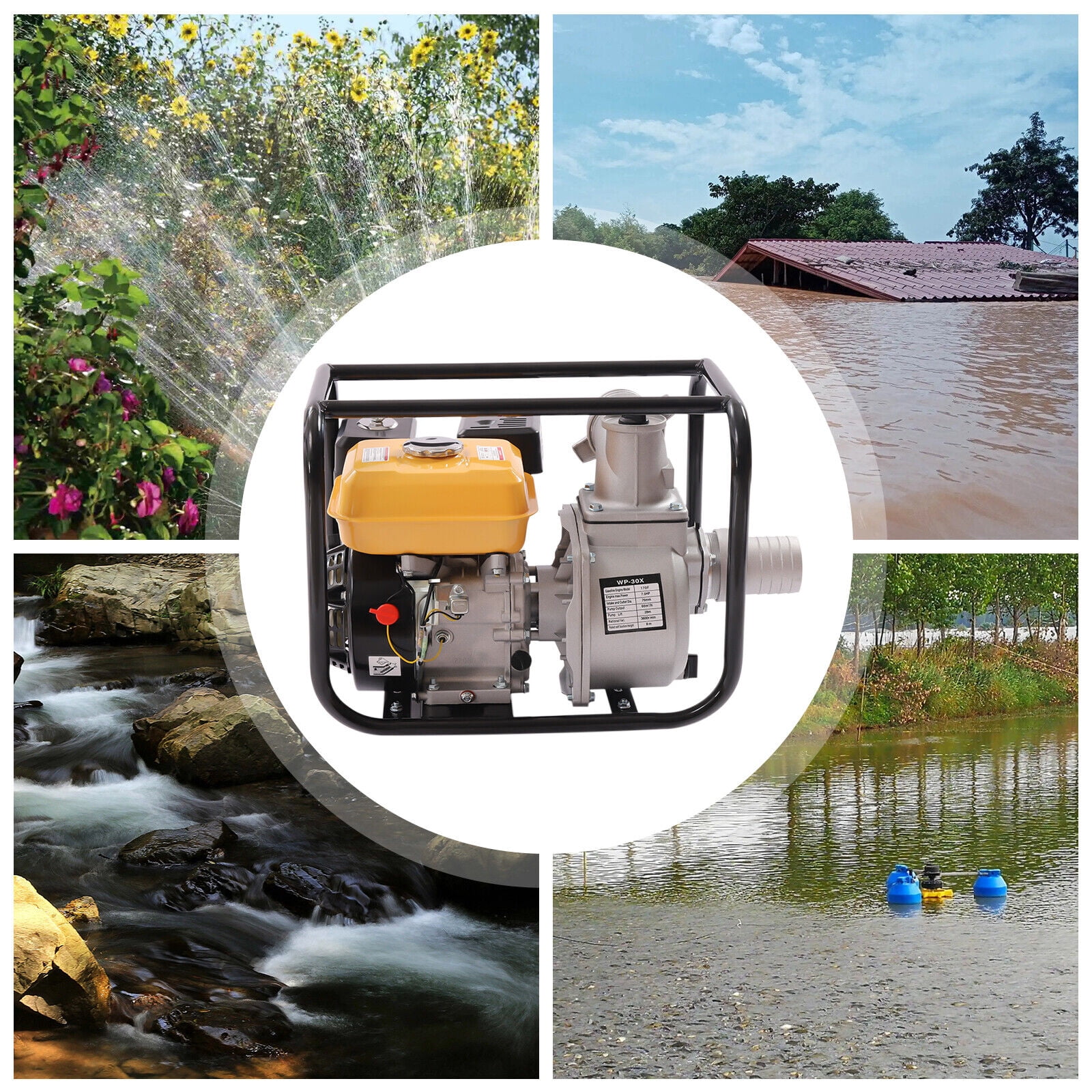 4-Stroke 7.5 Hp Engine Water Pump Hand Pull Start For Irrigation Water ...