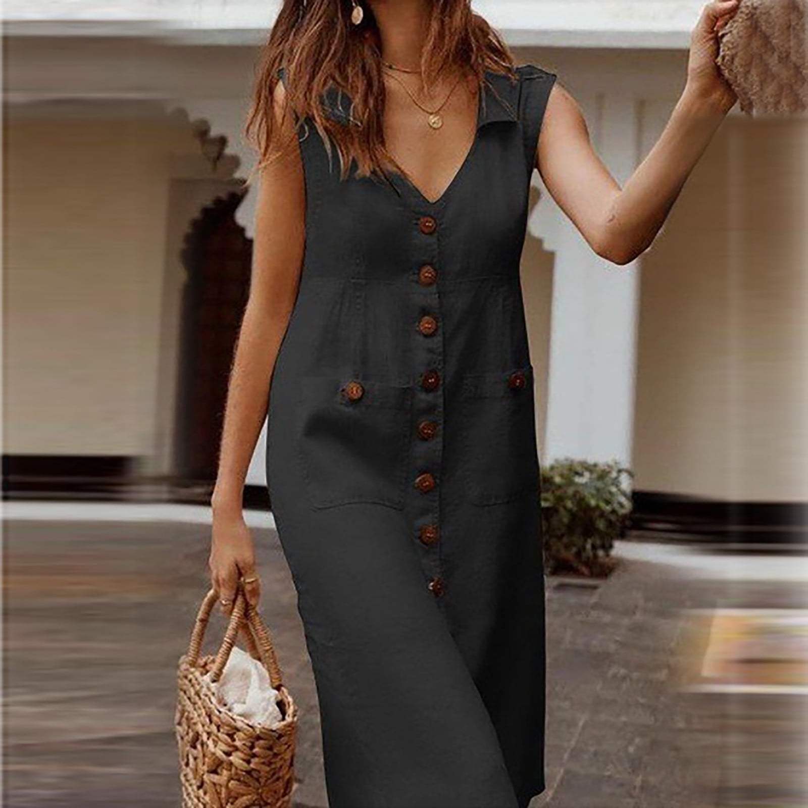 Click here for Fcbaudy Sleeveless Round-Neck Dress summer Dresses... prices