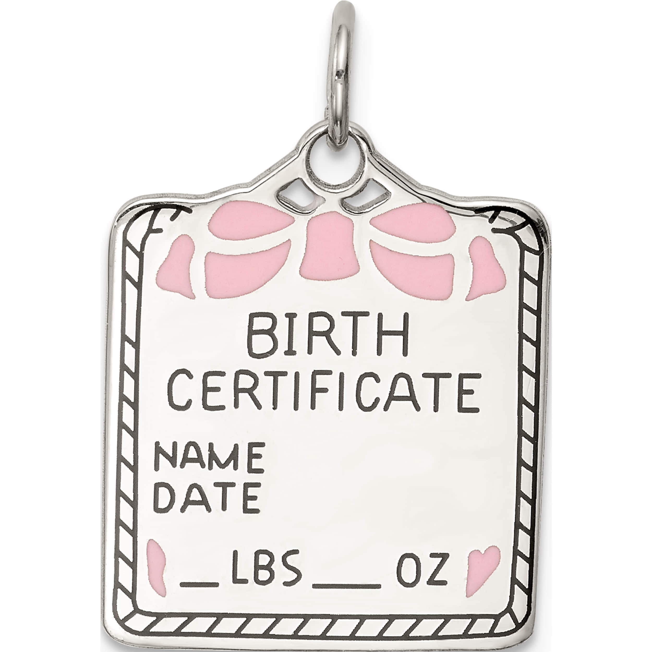 Sterling Silver Ss Rh-Plt Pink Birth Certificate Polished Front/Satin ...