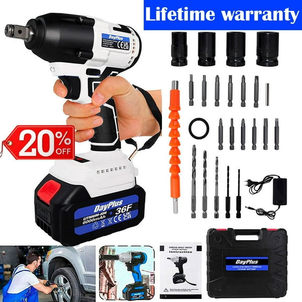 Dayplus 21V Cordless Impact Wrench 1/2" 420Nm High Torque Brushless ...