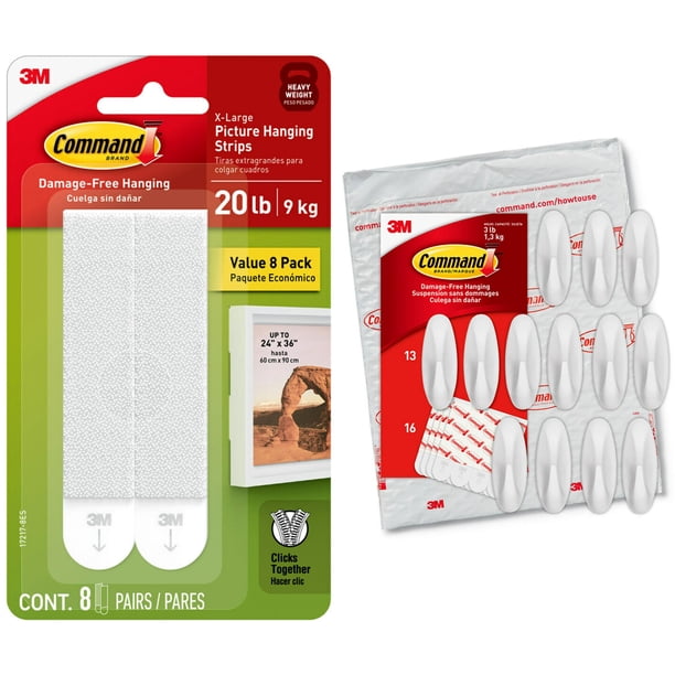 Command 20 Lb XL Heavyweight Picture Hanging Strips, 8 Pairs Bundled ...