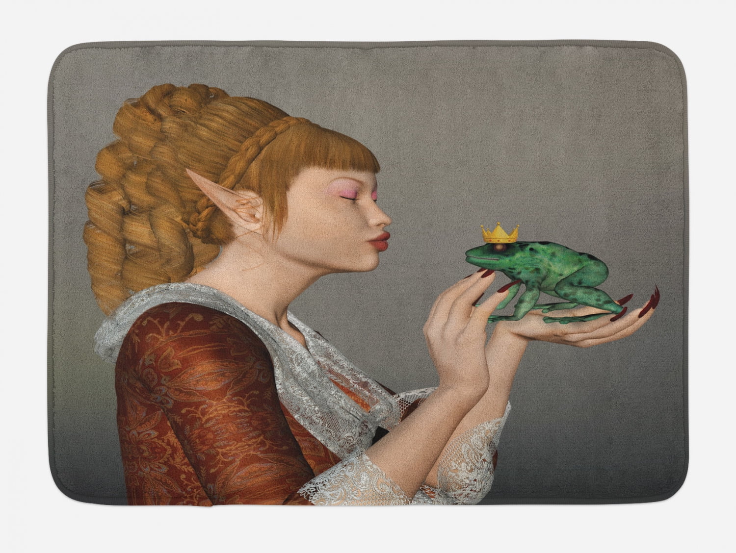 Fantasy Bath Mat, Cartoon Kissing Frog Prince 3 Dimensional Design Tale ...