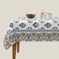 Blue Green Block Floral Square Tablecloth 60 Inch Vintage Floral Spring ...