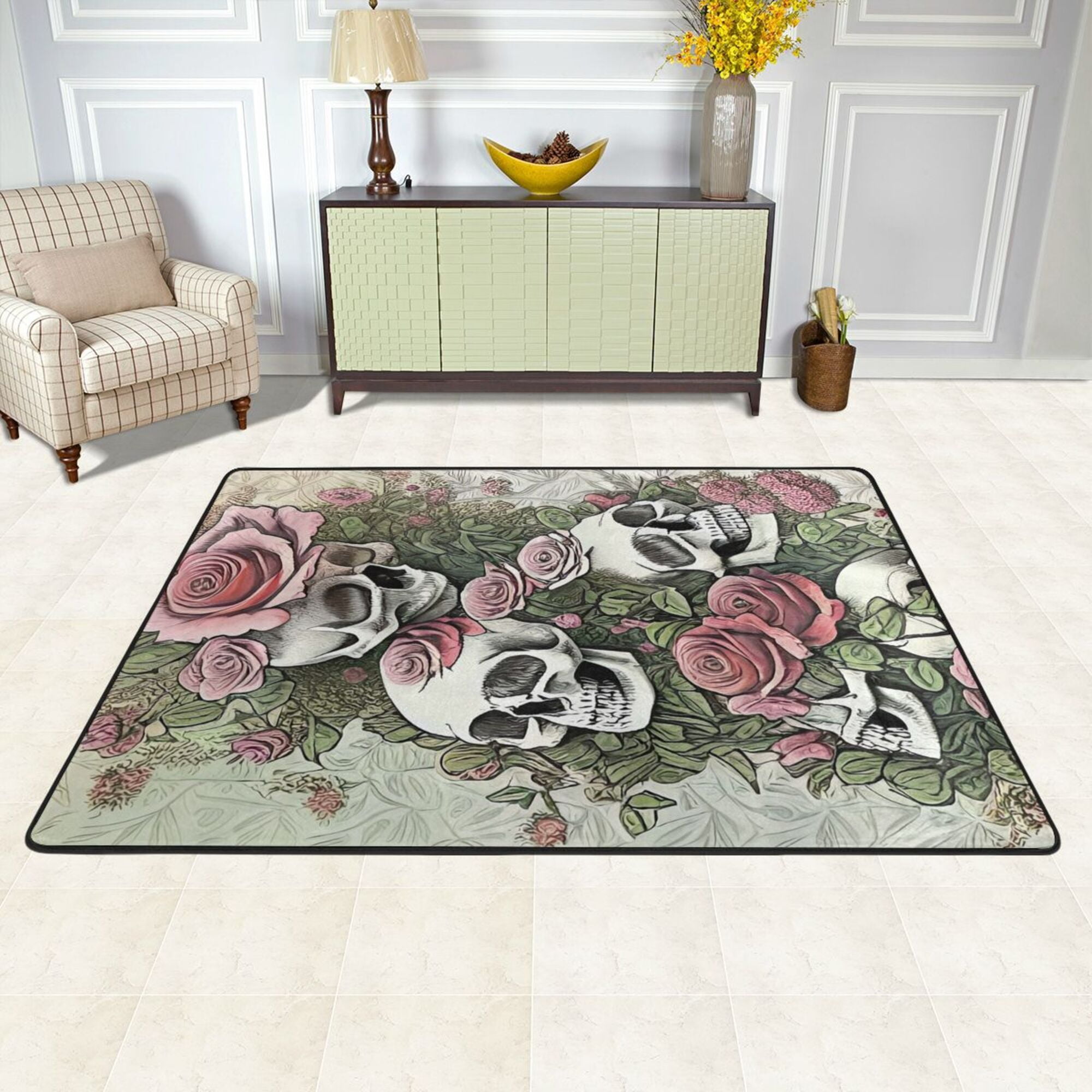 XMXY Deadhead Roses Grateful Skulls Dead Skeleton Area Rugs Doormat ...