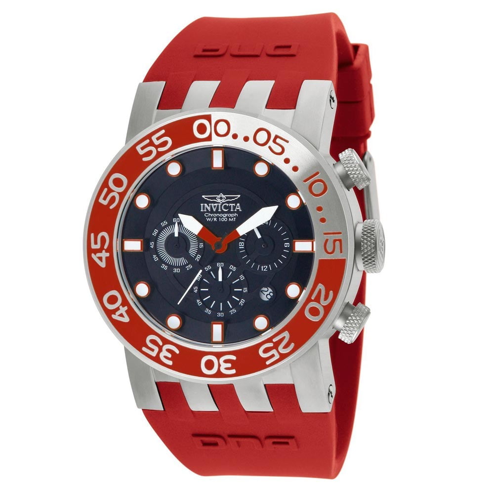 Invicta 12417 Men's DNA Diver Black Dial Red Rubber Strap Chronograph ...