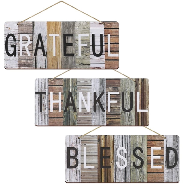 3 Pieces Grateful Thankful Blessed Farmhouse Plaque Decor Sign Wooden ...