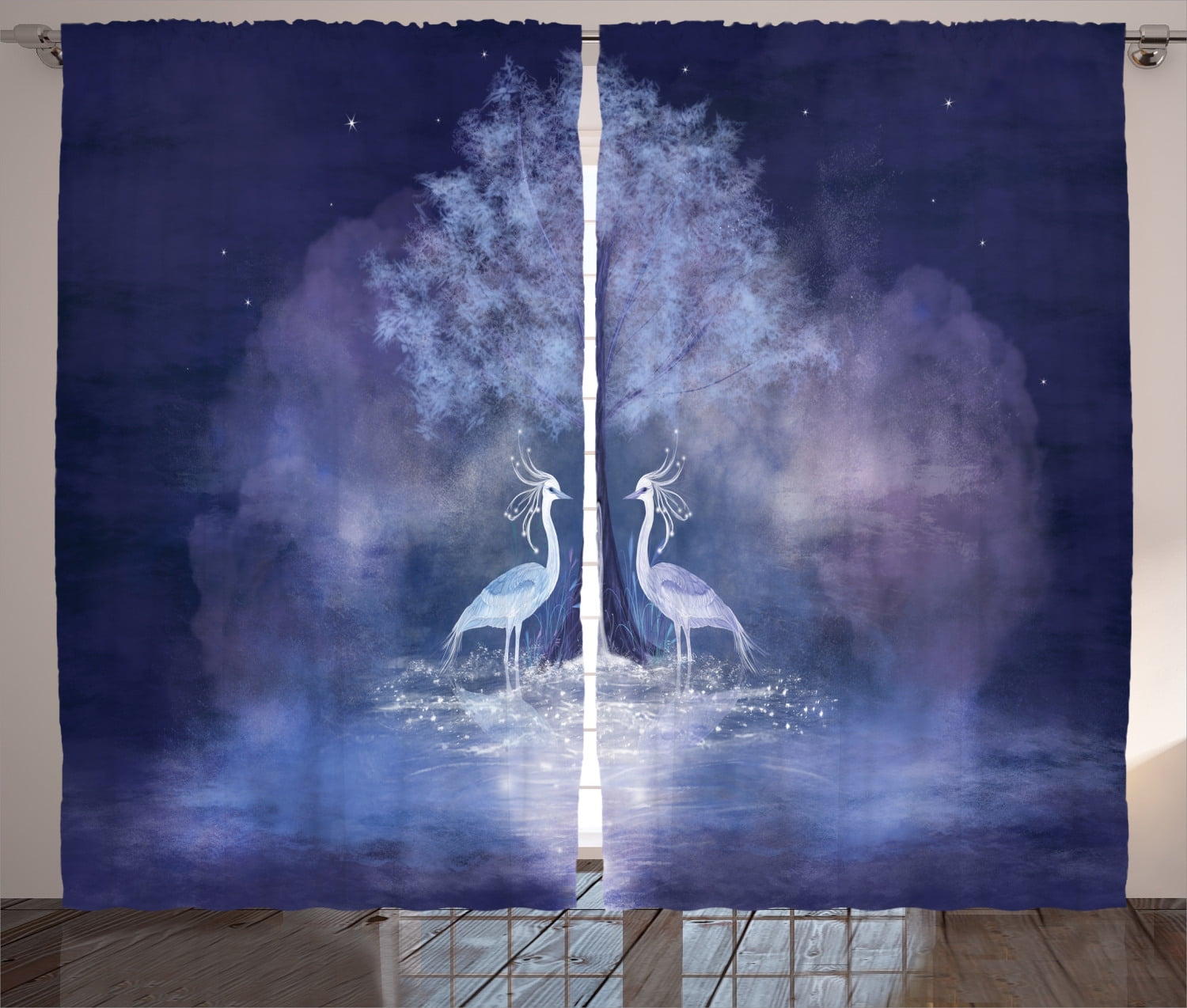 Fantasy House Decor Curtains 2 Panels Set, Fabulous Herons and Tree in ...