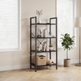 Black 4-Tier Metal Frame Bookshelf With Wood Shelves For Living Room ...