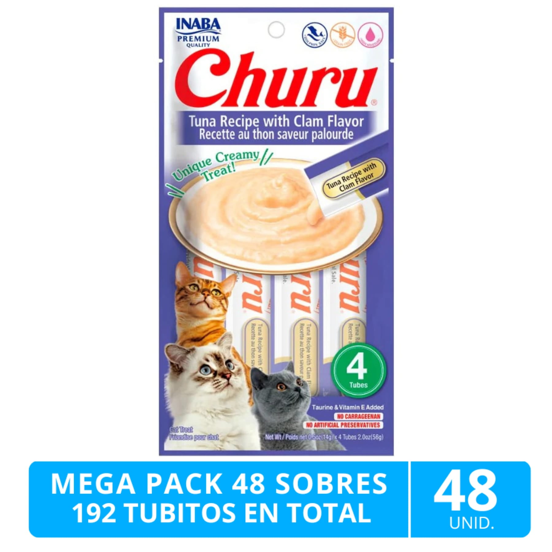 Caja con 192 Churu Atún con Almeja de 14 g (48 sobres) | Bodega Aurrera en línea