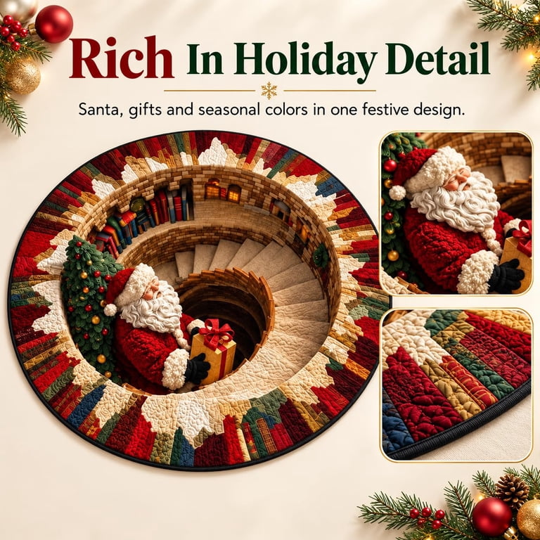 3D Christmas Round Rug, Santa Optical Illusion Mat for Home Decor, Soft ...