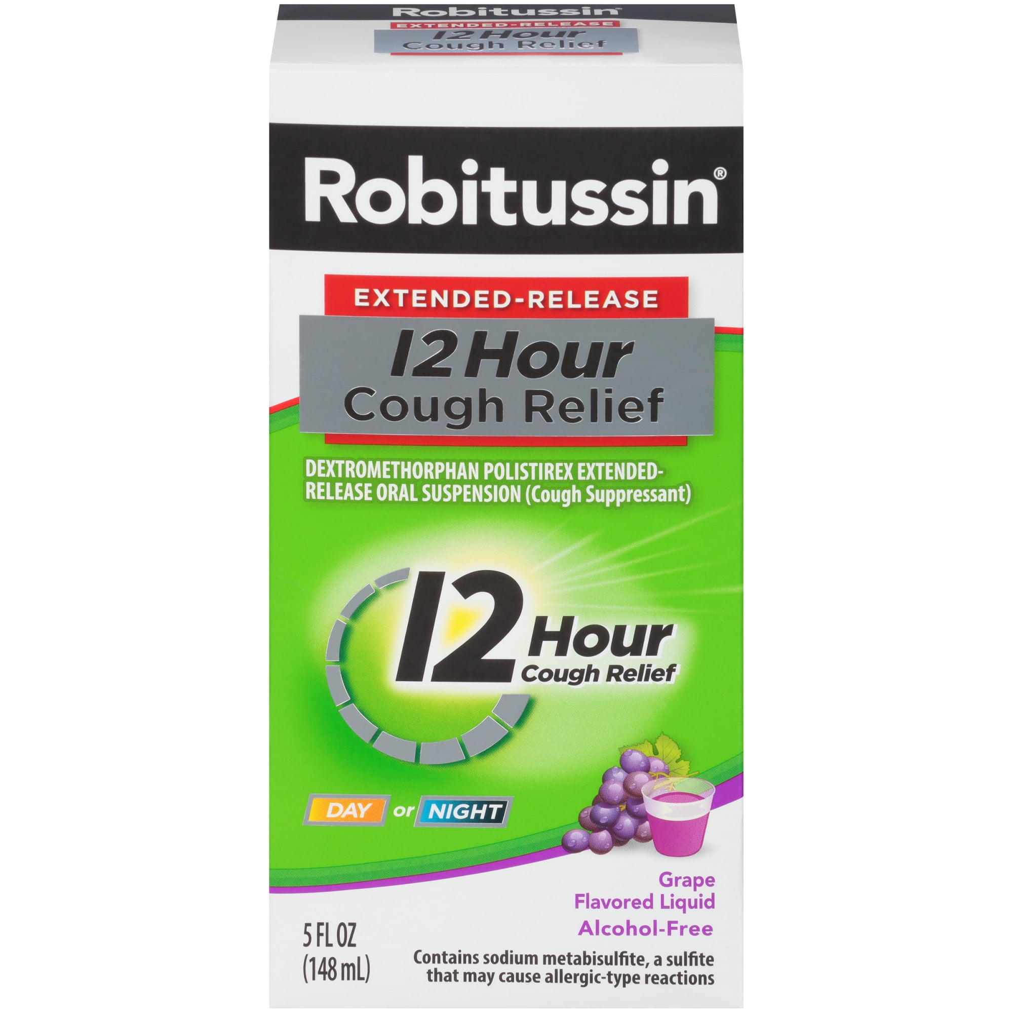 Robitussin Extended-Release 12 Hour Cough Liquid Medicine, Grape, 5 Fl ...