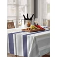 Beige Stripe Table Cloth, Modern Abstract Art Navy Blue Striped Rustic ...