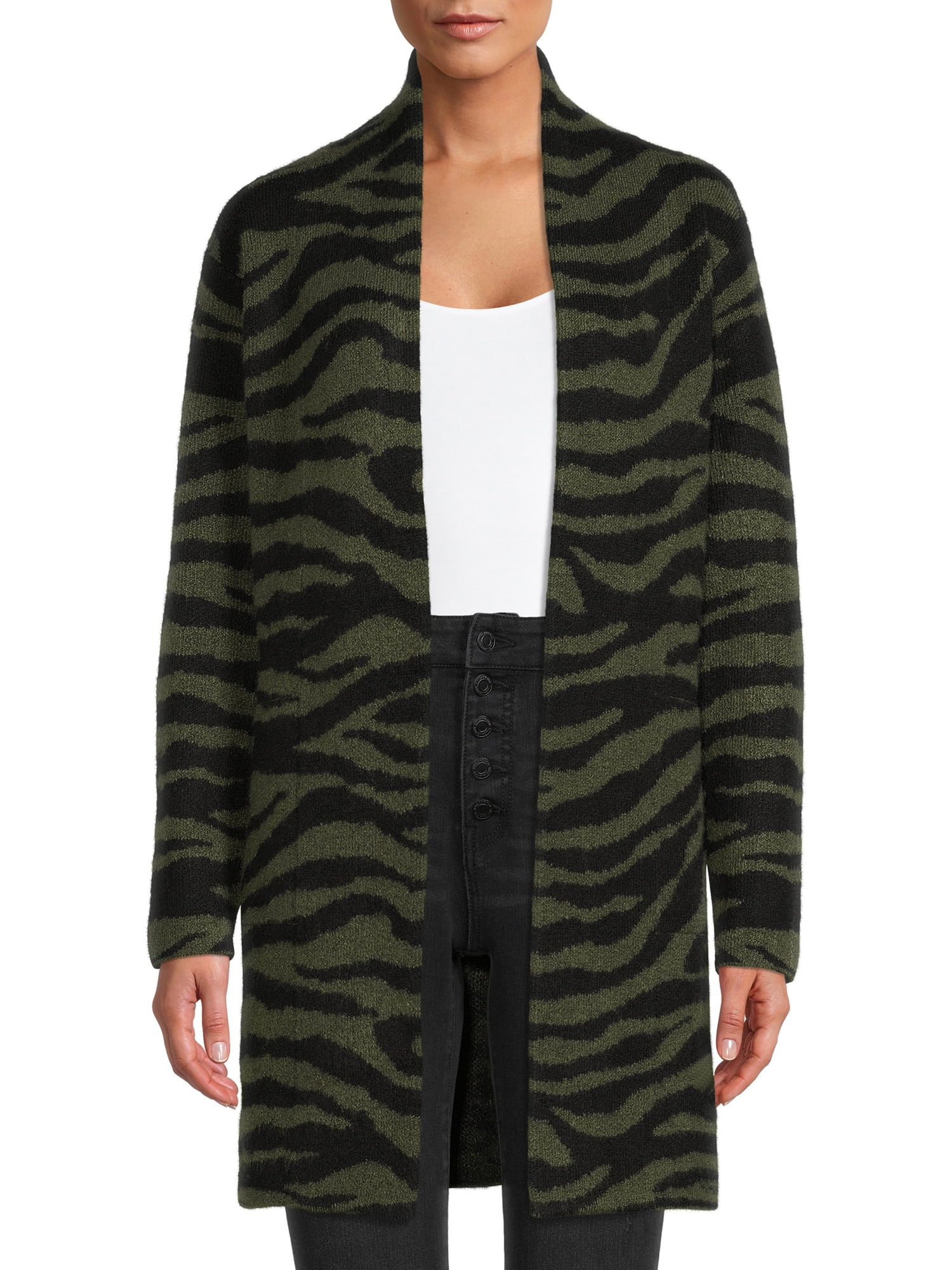 Time and Tru Women's Open Front Cardigan Sweater with Long Sleeves ...