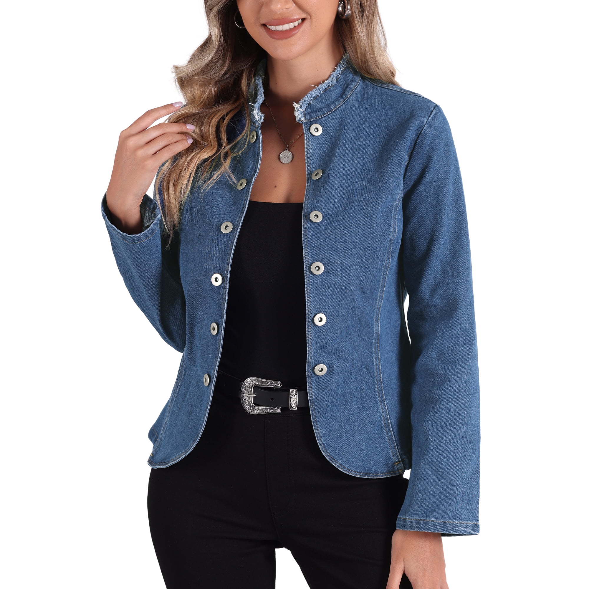 Click here for Inspire Chic Denim Blazer For Womens Open Front Di... prices