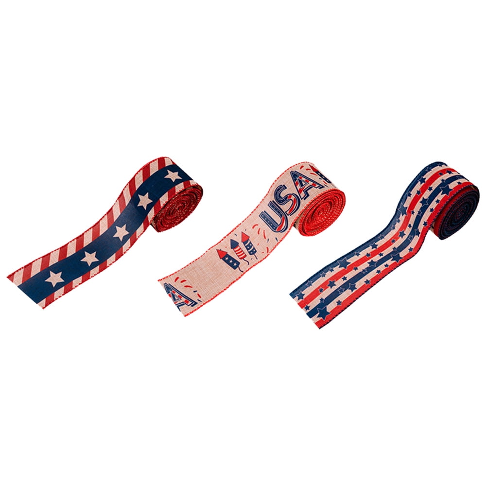 3 Rolls 6CM 4th of July Satin Ribbon Patriotic Independence Day Red ...