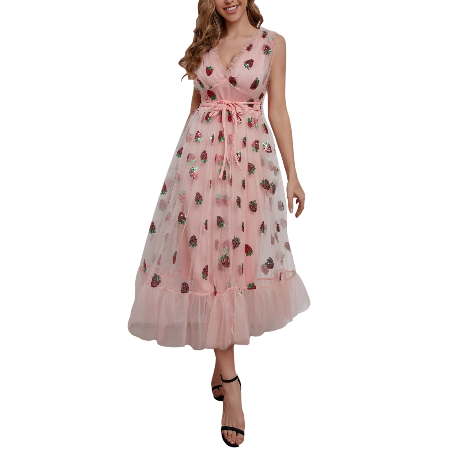 Diconna Women's Fruit Patterns Long Dress, Slender Waist Loose Fit ...