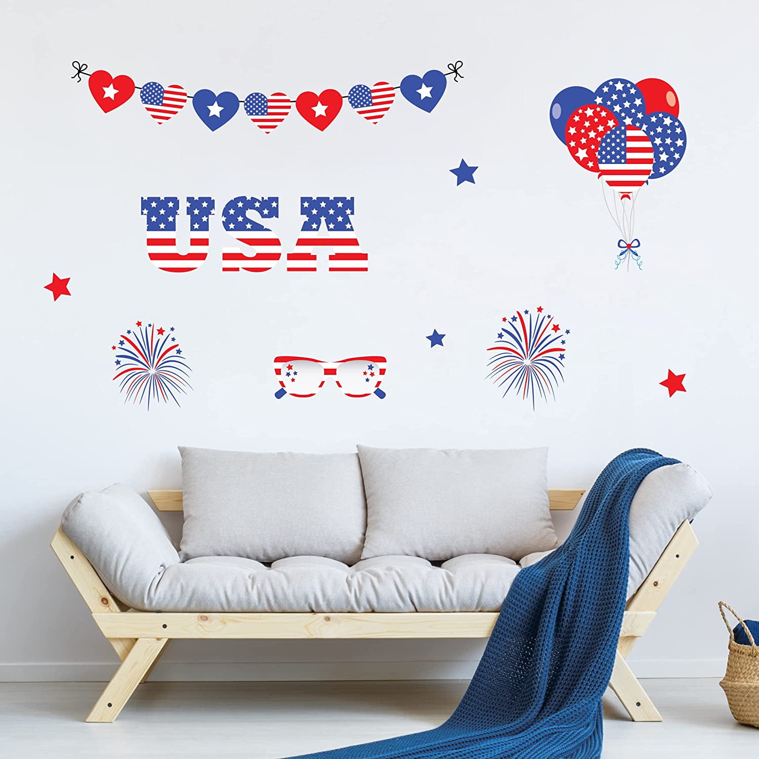4th of July Patriotic Wall Decals - Set of 21 USA American Flag ...