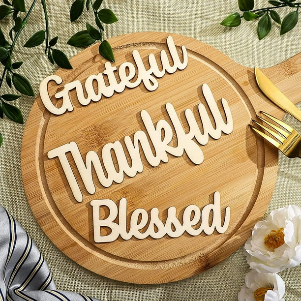 12 Pieces Thankful Grateful Blessed Wood Cutout Thankful Plate Letter ...