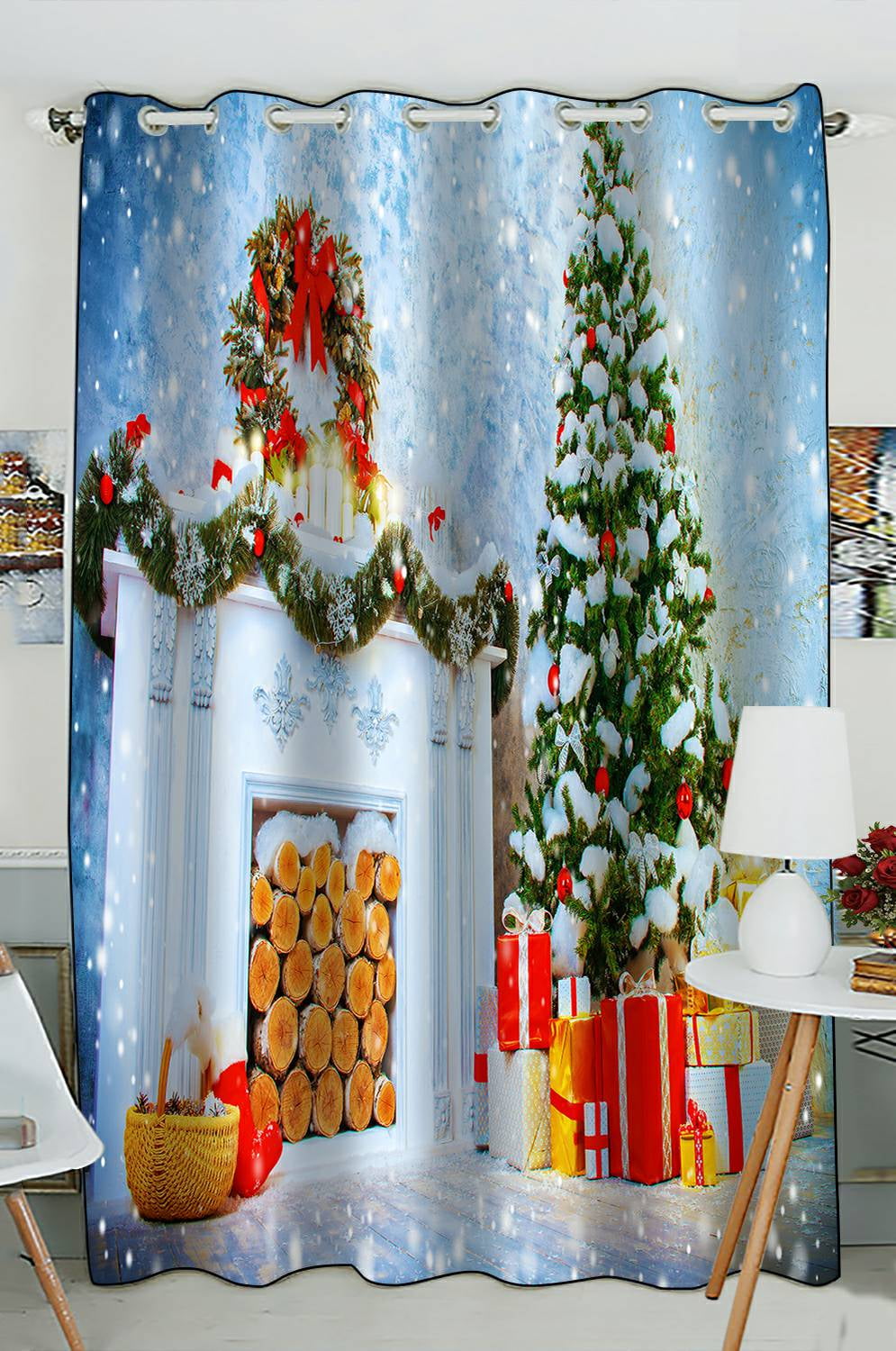 ECZJNT A room with a fireplace and Christmas tree Blackout Window ...