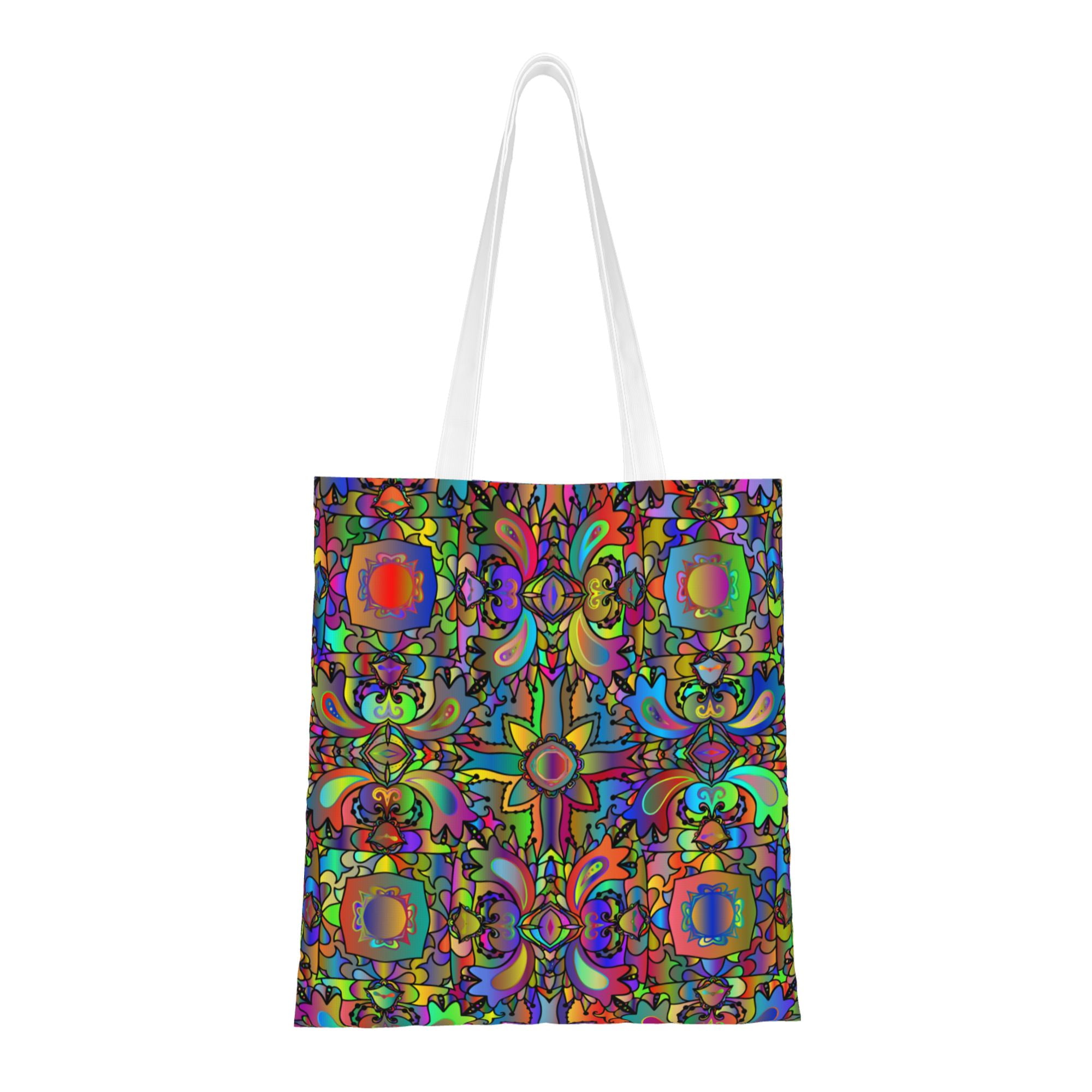 DouZhe Reusable Grocery Bags, Psychedelic Mandala Rainbow Lightweight ...