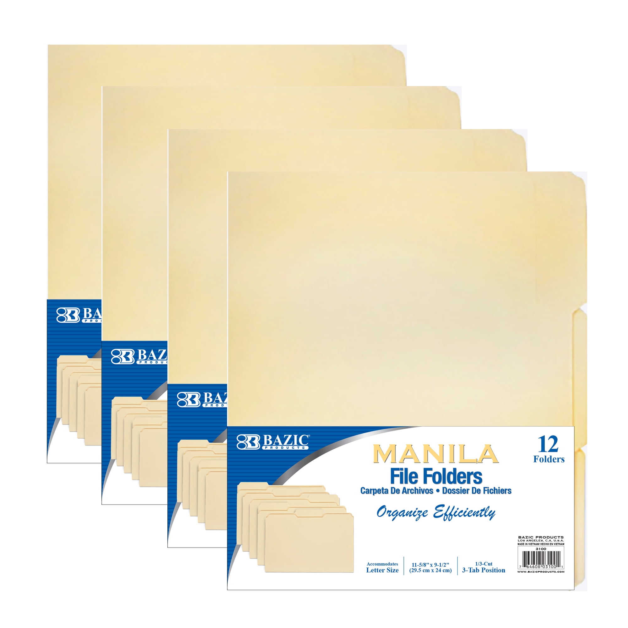 BAZIC Manila File Folder 1/3 Cut Letter Size, Total 48-Count - Walmart.com