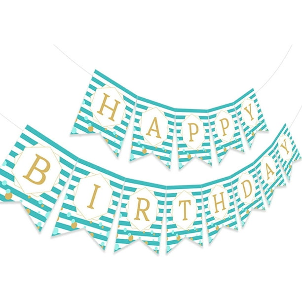 Teal Happy Birthday Banner Bunting Garland Sign for Girls and Women ...
