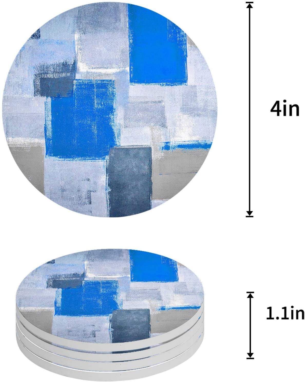 FMSHPON Geometric Abstract Oil Painting Style Blue Set of 4 Round ...
