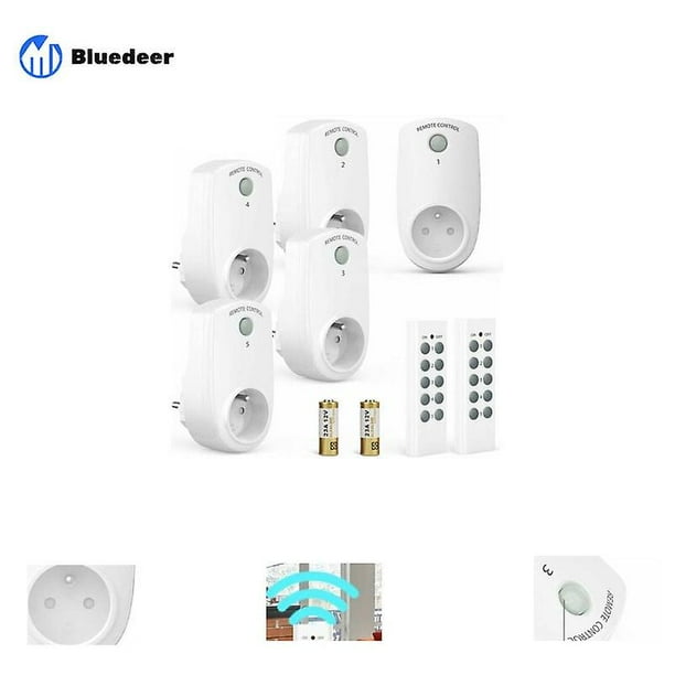 Set of 5 Programmable Power Sockets, Wireless Remote Control Socket ...