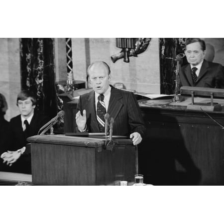 President Gerald Ford Addressing Congress As Speaker Of The House Carl ...