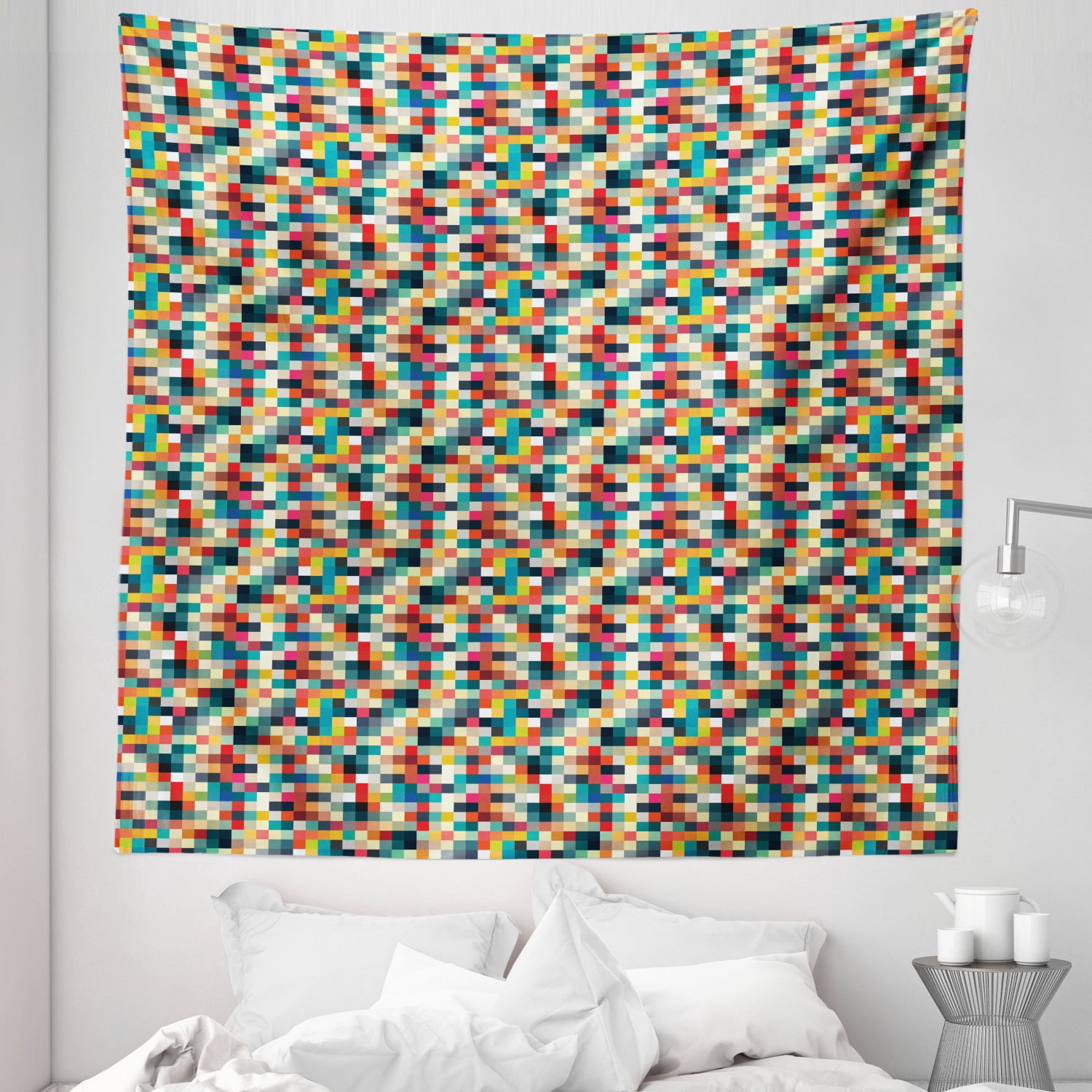 Geometric Tapestry, Pixel Art Inspired Checkered Squares Grid ...