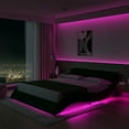 Queen Bed Frame Wave Like Curve Upholstered Platform Bed Frame with RGB ...
