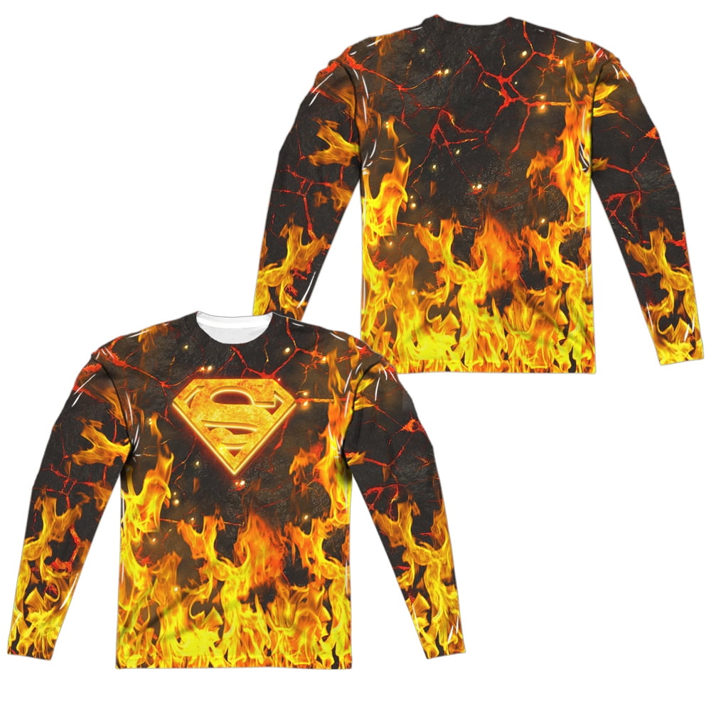 Superman - Fire Logo (Front/Back Print) - Regular Fit Long Sleeve Shirt ...