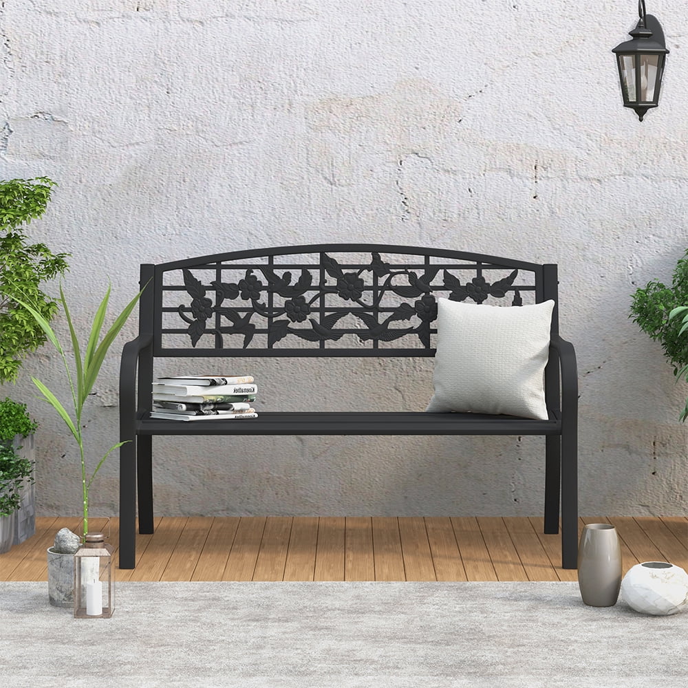 Abble Outdoor Raised Steel Bench - Black - Walmart.com