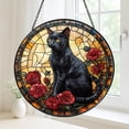 Cat and Red Flowers Stained Glass Suncatcher Window Hanging Sun Catcher ...