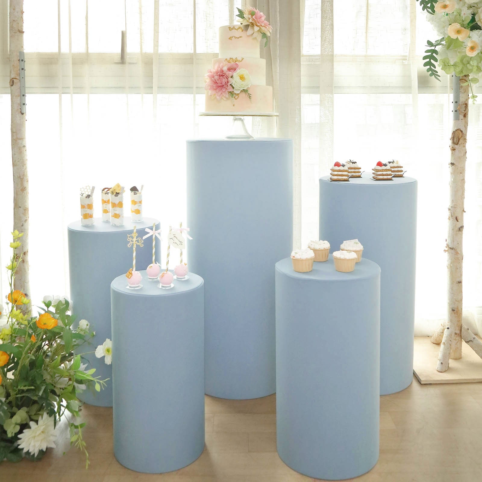 Efavormart Set Of 5 | Dusty Blue Spandex Cylinder Plinth Display Box ...