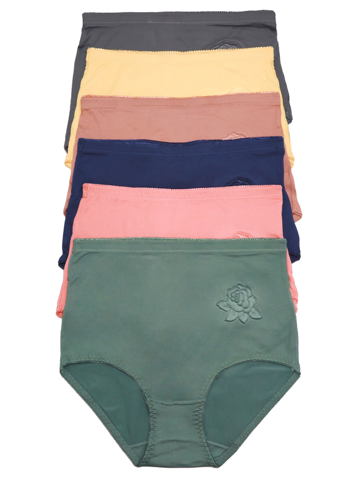 Angelina Cotton Classic High-Rise Briefs with an Embossed Rose (6-Pack ...