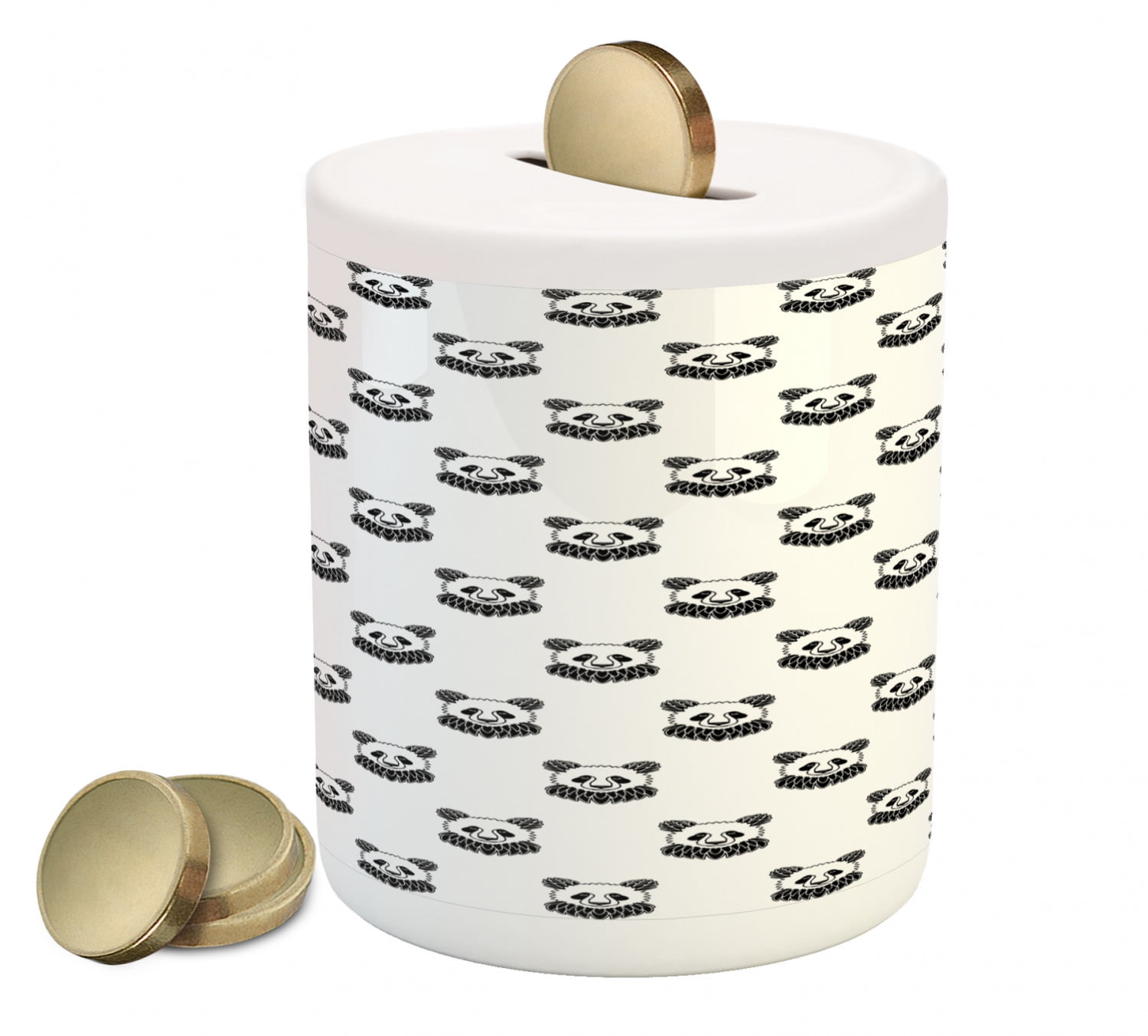 Tattoo Piggy Bank, Panda Bear Portraits Mascots Pattern for in Black ...