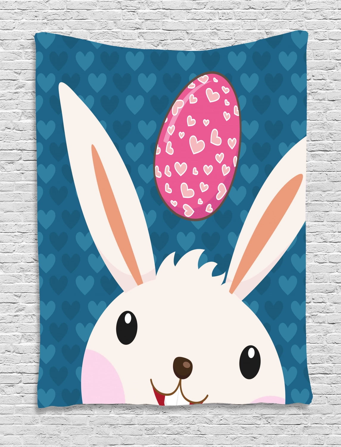 Bunny Tapestry, Eastern Rabbit with a Love Themed Egg on Repetitive ...