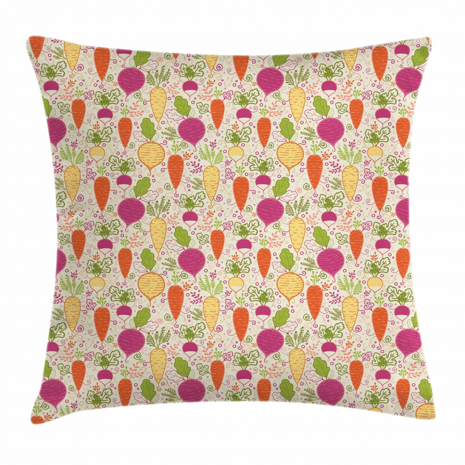 Vegetable Throw Pillow Cushion Cover, Colorful Doodle Root Vegetables ...