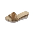 Bkhluea Women Two Tone Woven Rope Espadrille Wedge Slide Sandals Slip ...