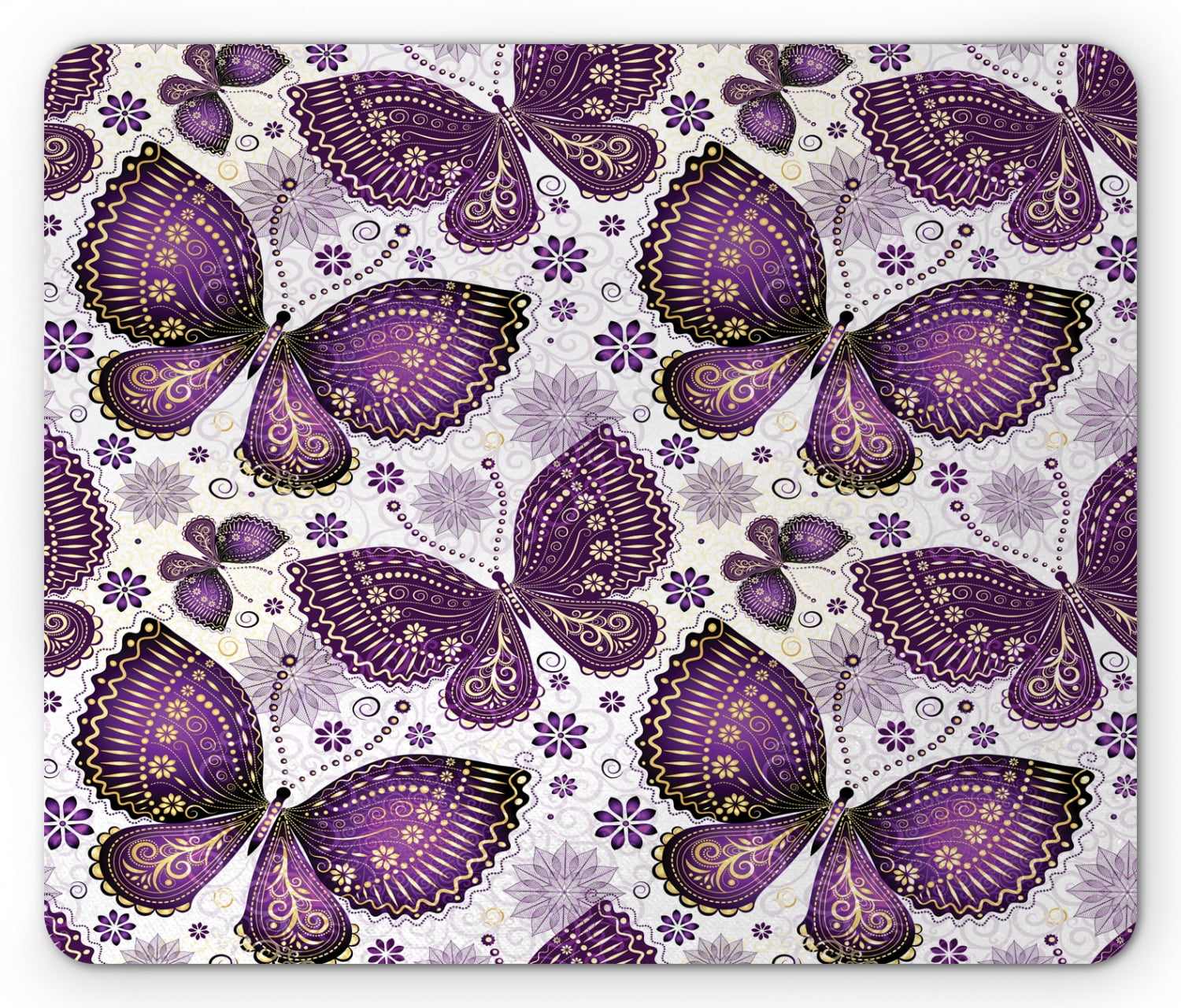 Natural Mouse Pad, Butterflies with Paisley Motif on Wings Flowers Art ...
