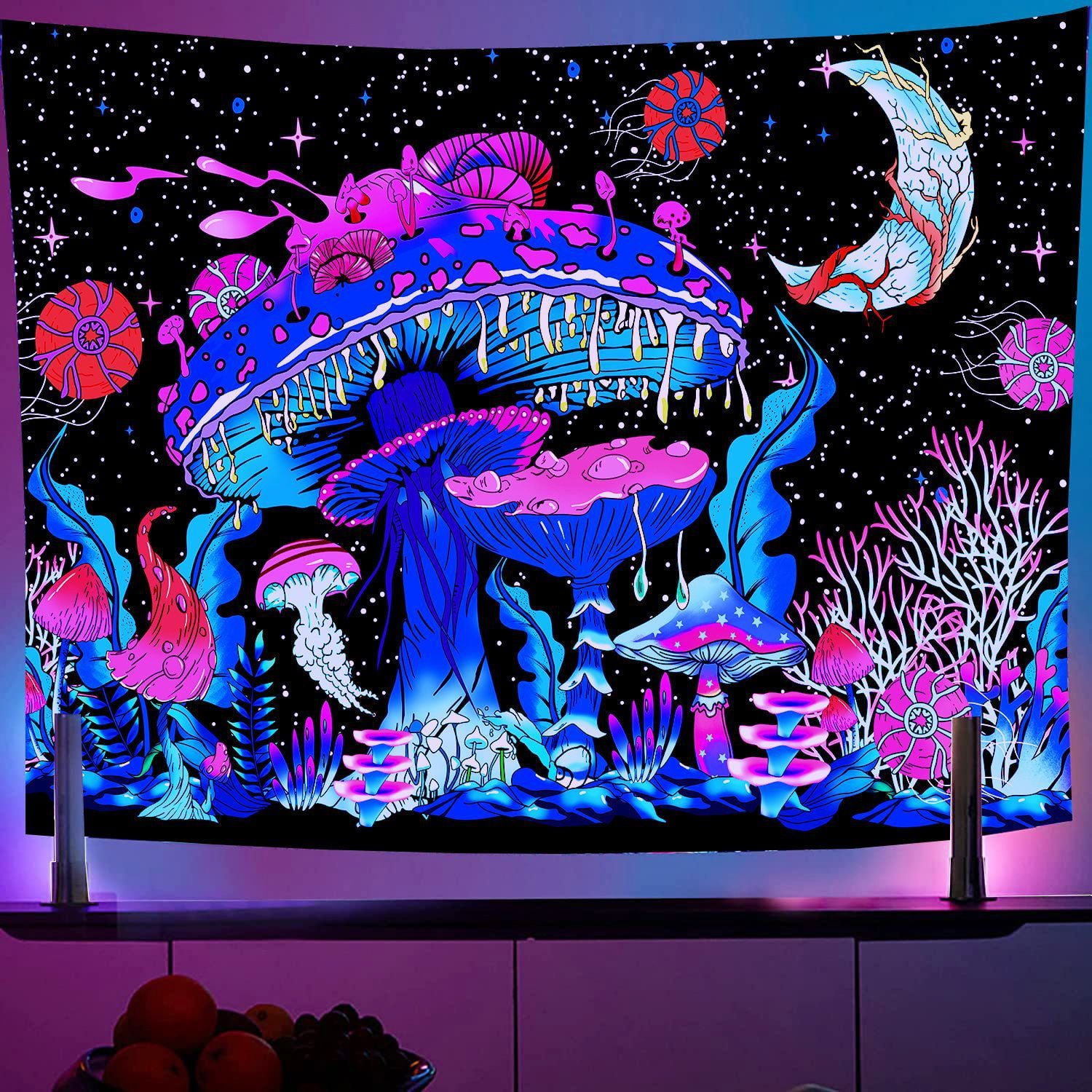 TWINNIS Blacklight Mushroom Tapestry Wall Tapestry Monster Tapestry ...