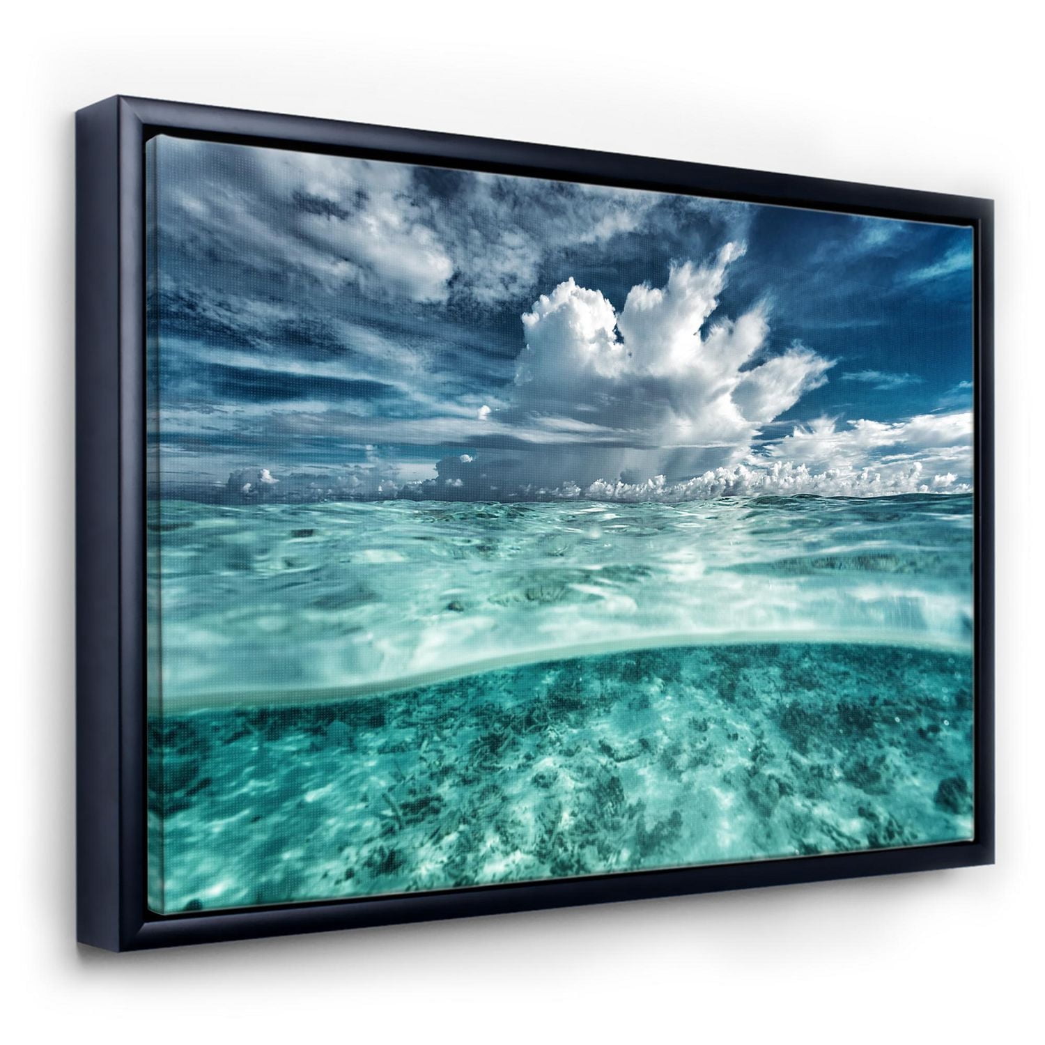 Designart Amazing Underwater Seascape And Clouds FLOAT FRAME WALL ART ...