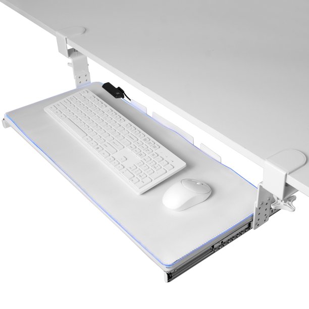 VIVO White Clamp-on Height Adjustable Under Desk Gaming Keyboard Tray w ...