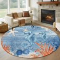 6ft Round Rug Blue Red Seahorse Coastal Area Rugs for Living Room ...
