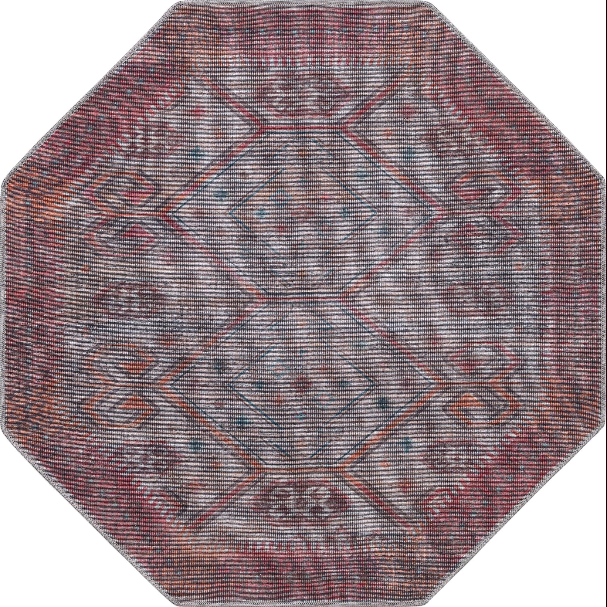 Rugs.com Sisu Collection Washable Rug – 5 Ft Octagon Rust Red Flatweave ...