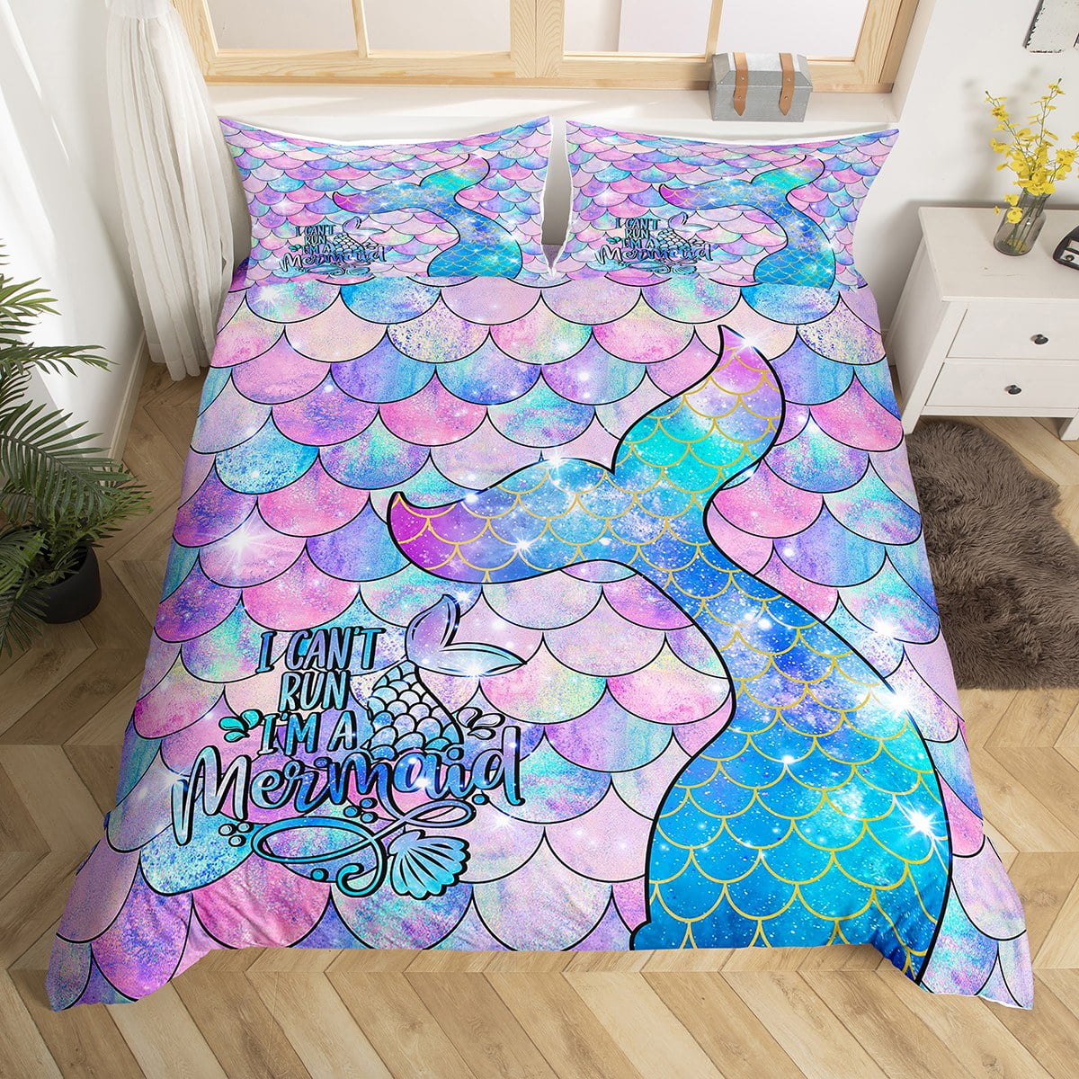 YST Mermaid Comforter Cover Navy Mermaid Tail Bed Set, Rainbow Ombre ...