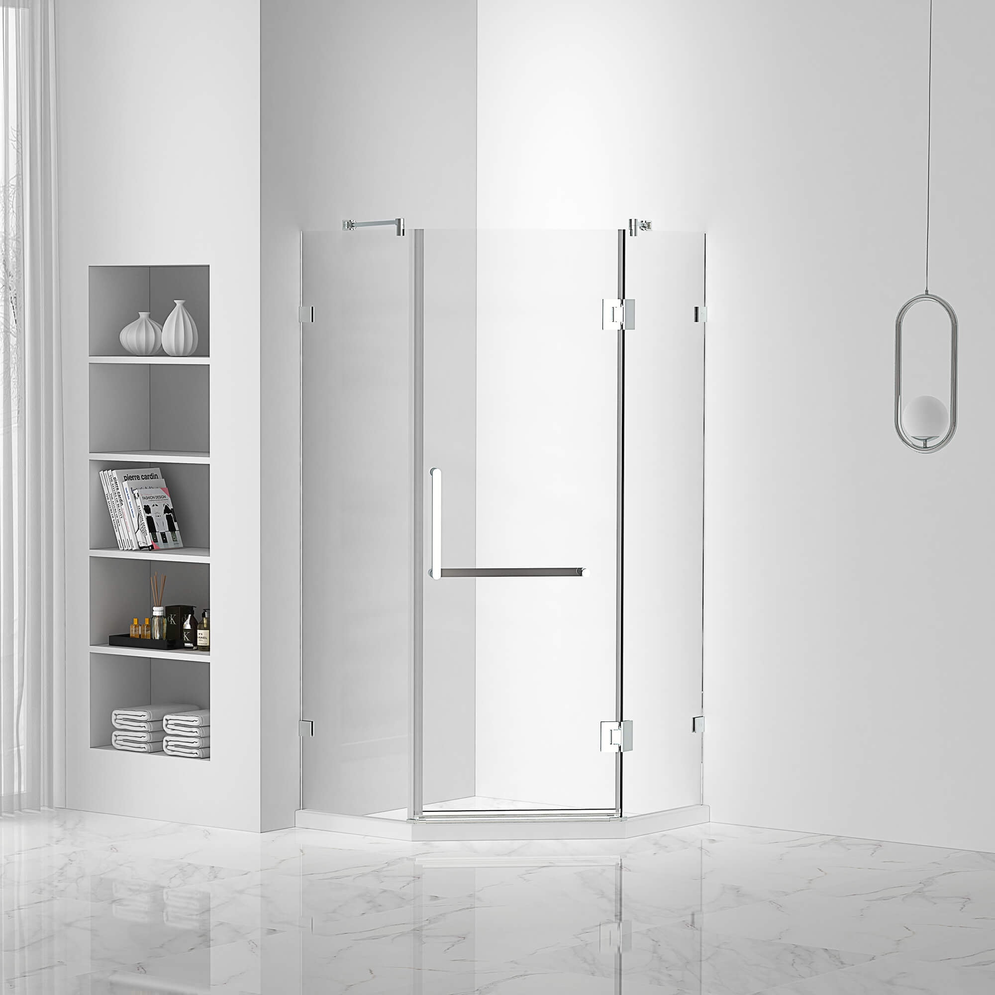 Fine Fixtures Shower Enclosure Neo Angle Frameless Tempered Glass 42" W ...